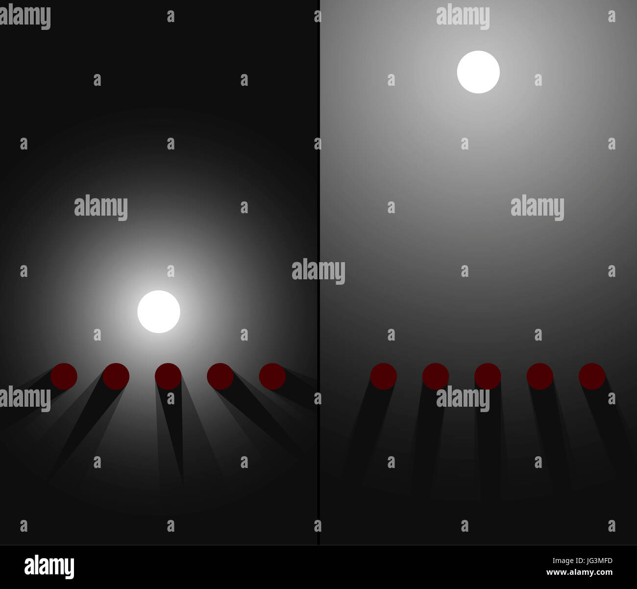 Near and far lighting. Optics. Shadows changing experiment scheme ...