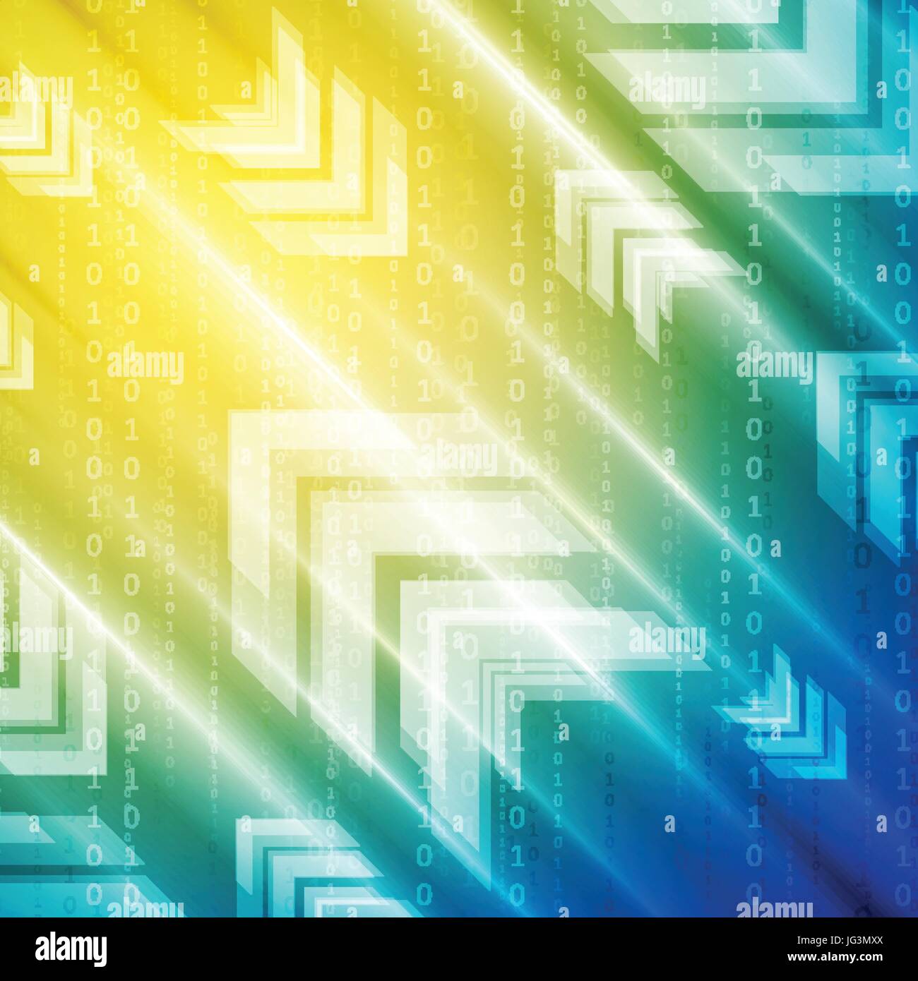 Bright blue and yellow technology background with binary code and ...
