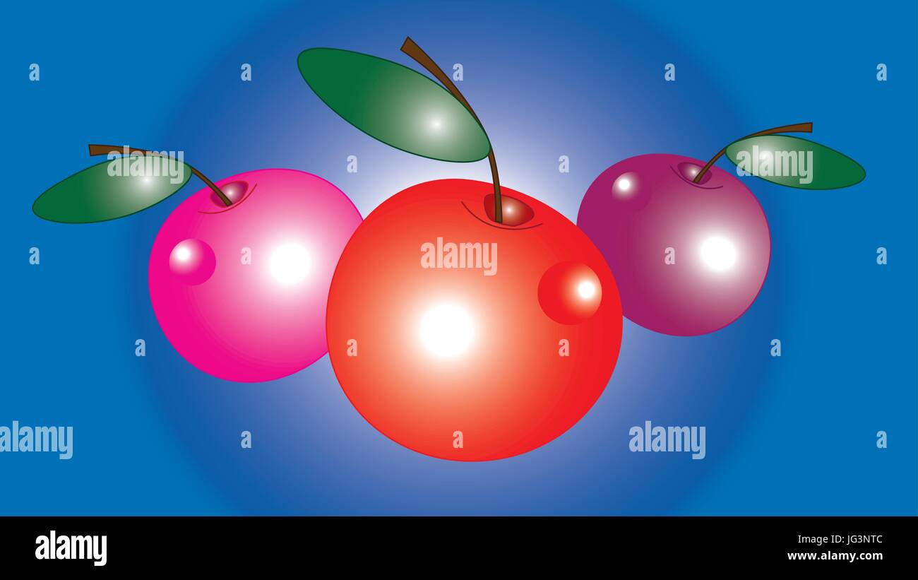 Three large cherry with glare isolated gradient background Stock Vector ...