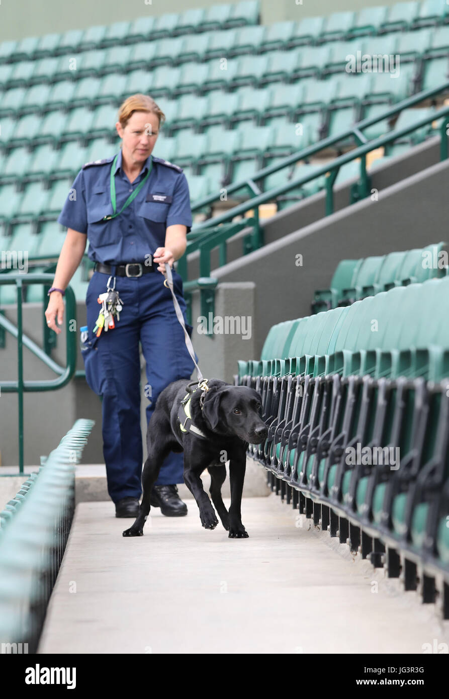 Explosive sniffer dog bertie checks court one hi-res stock photography ...