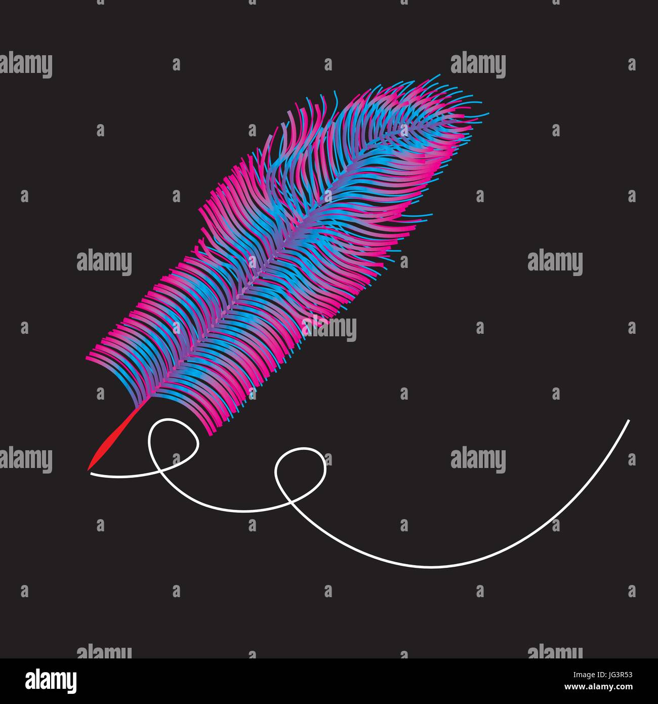 Curve painted by bird feather isolated on black background Stock Vector ...