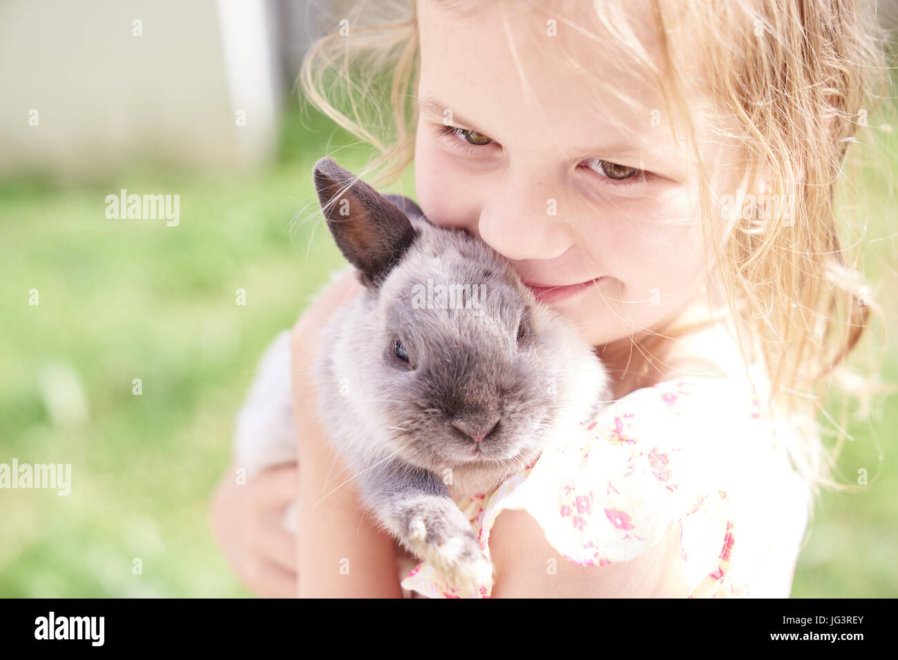 Girl and rabbit Stock Photo - Alamy