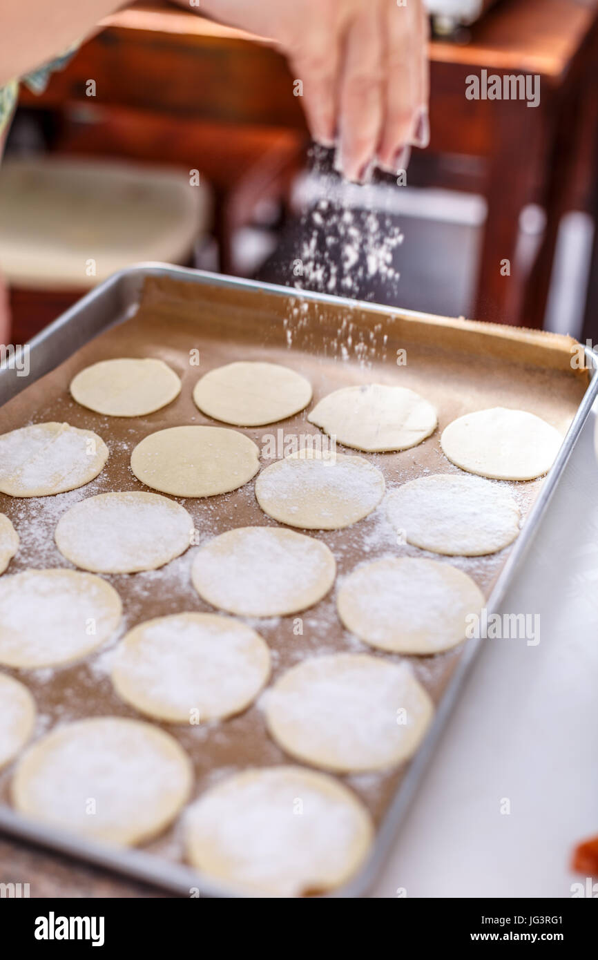 Raw puff pastry for mille-feuille cake on baking tray Stock Photo - Alamy