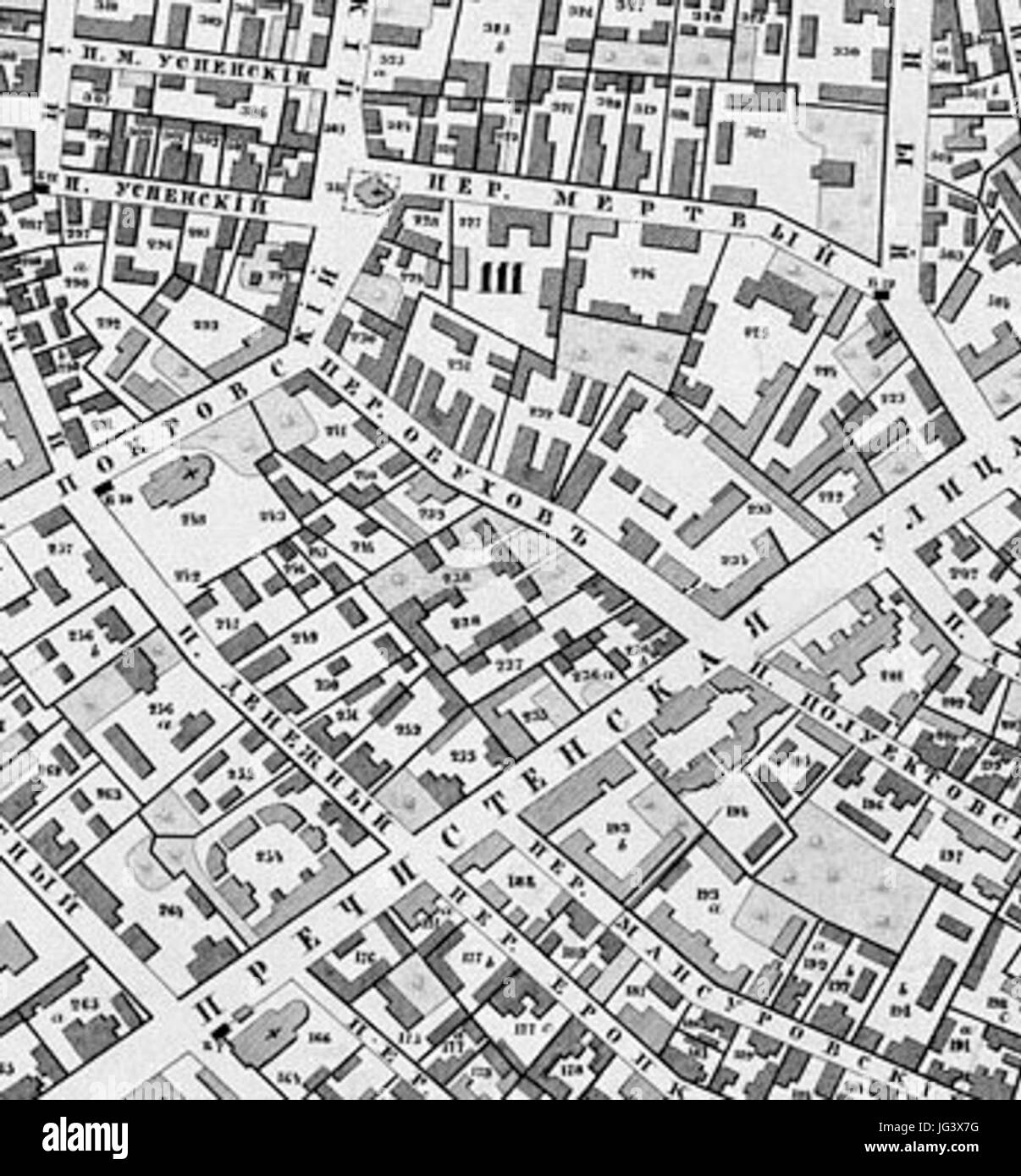 Moscow 1850s map of Chisty lane and neighborhood Stock Photo - Alamy