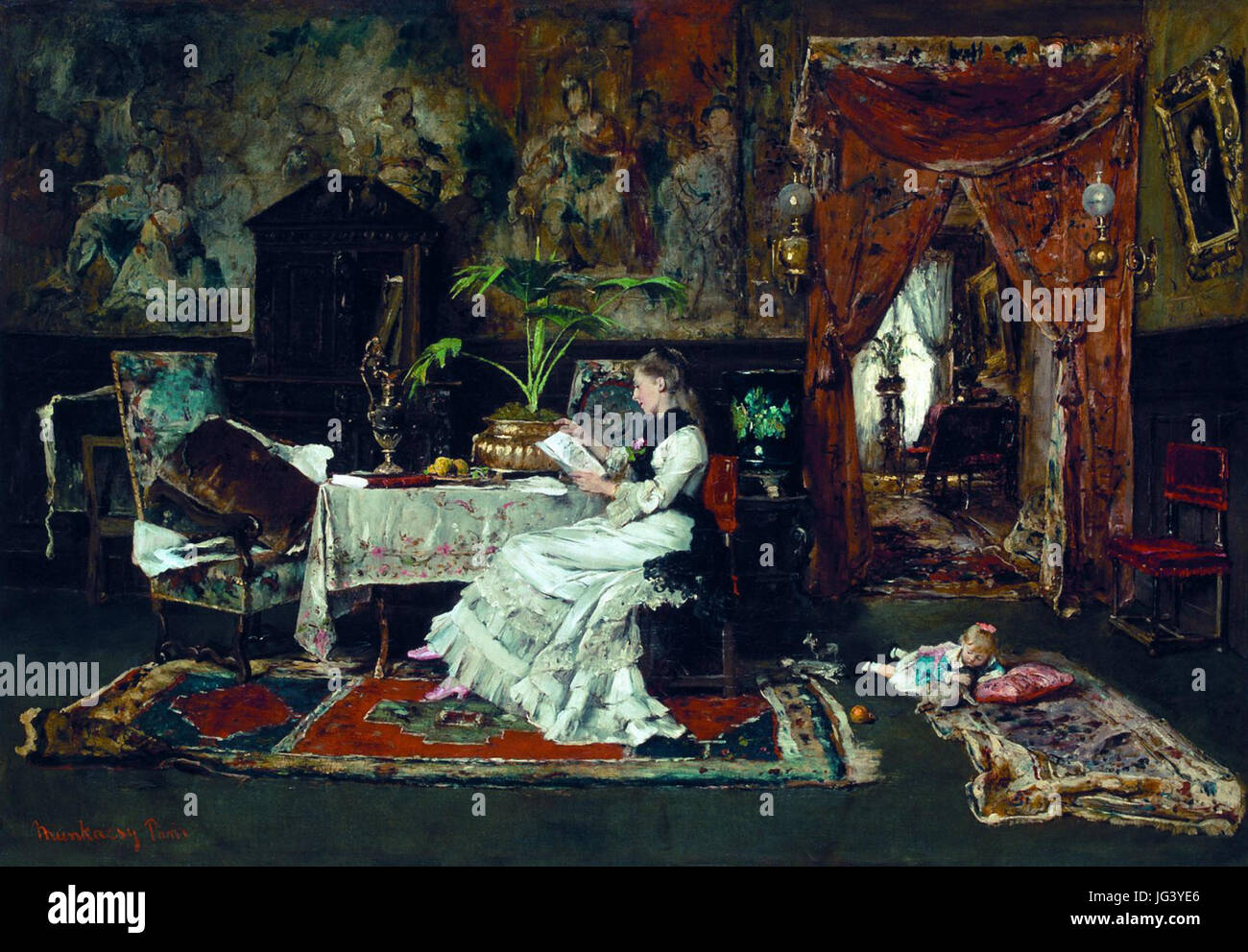 This image shows a Hungarian interior design scene from 1877, known as ...