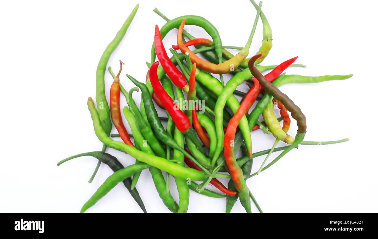 Group of fresh mixed chili on a white background Stock Photo - Alamy