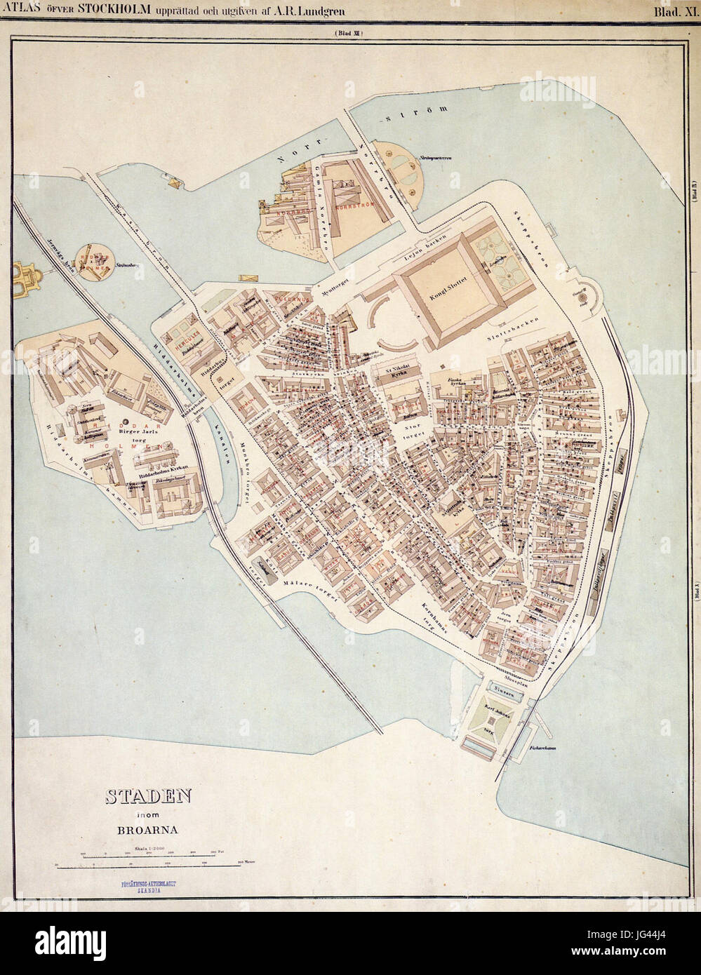 Lundgren karta över Gamla stan 1885 Stock Photo - Alamy