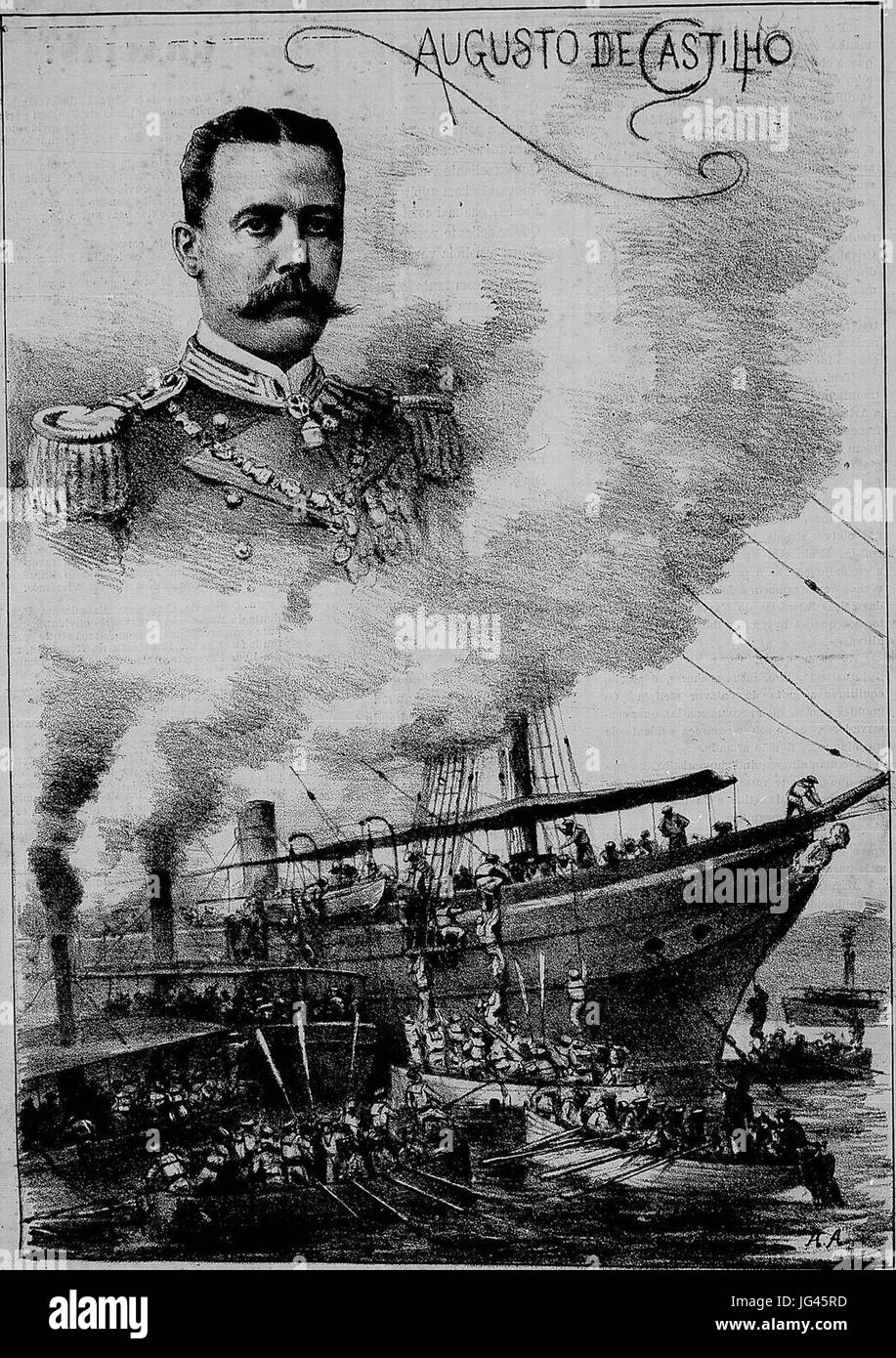 O capitão de fragata Augusto de Castilho, commandante da corveta portugueza, Mindello e o ...