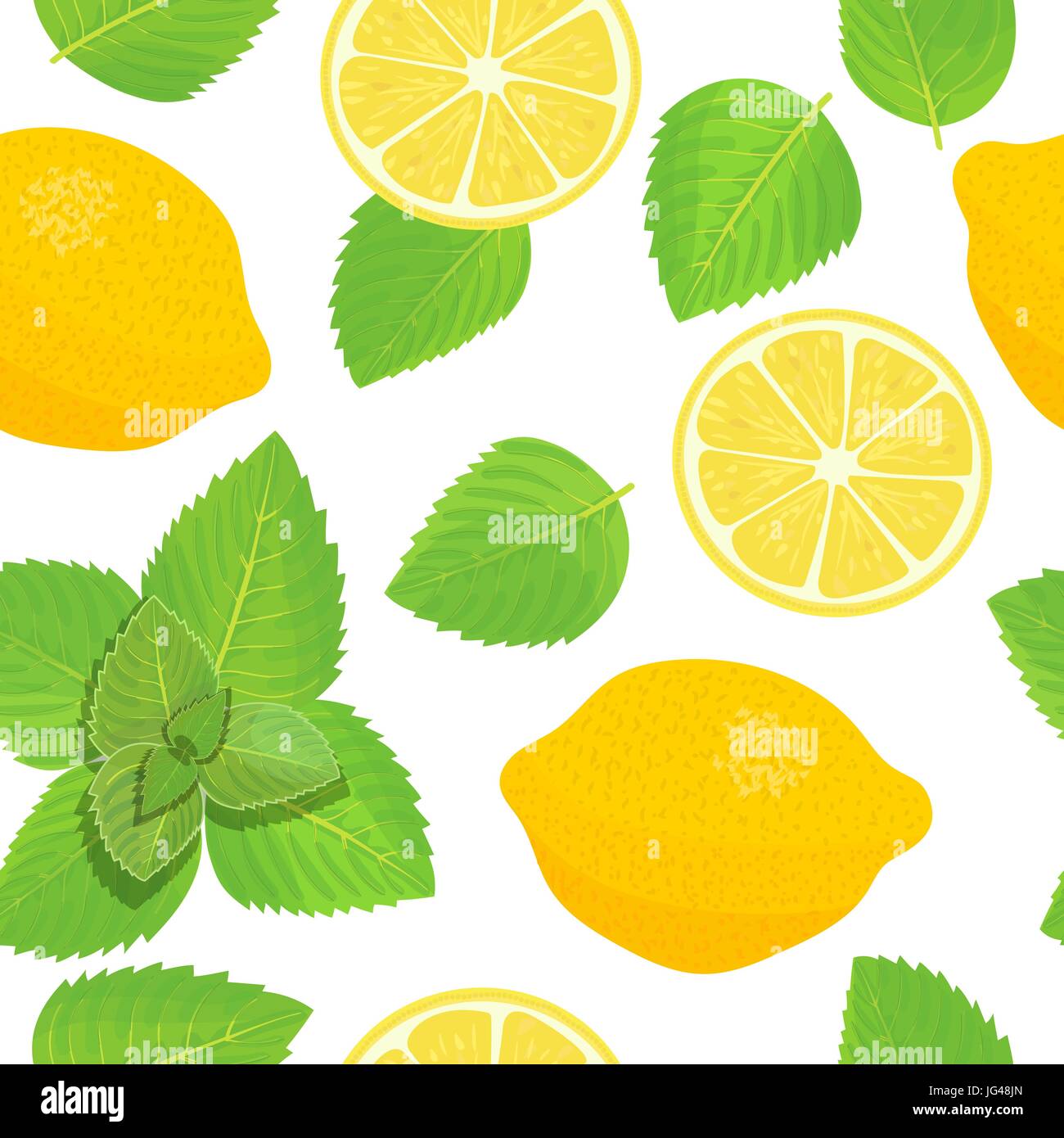 Lemon and Fresh mint leaves theme. Seamless pattern vector collection ...