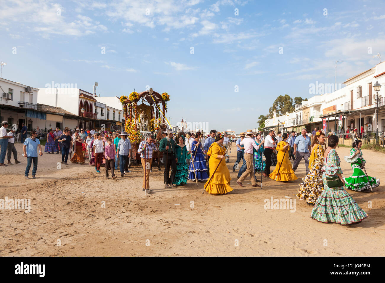 El Rocio, Spain - June 2, 2017: Procession of piilgrims in traditional ...