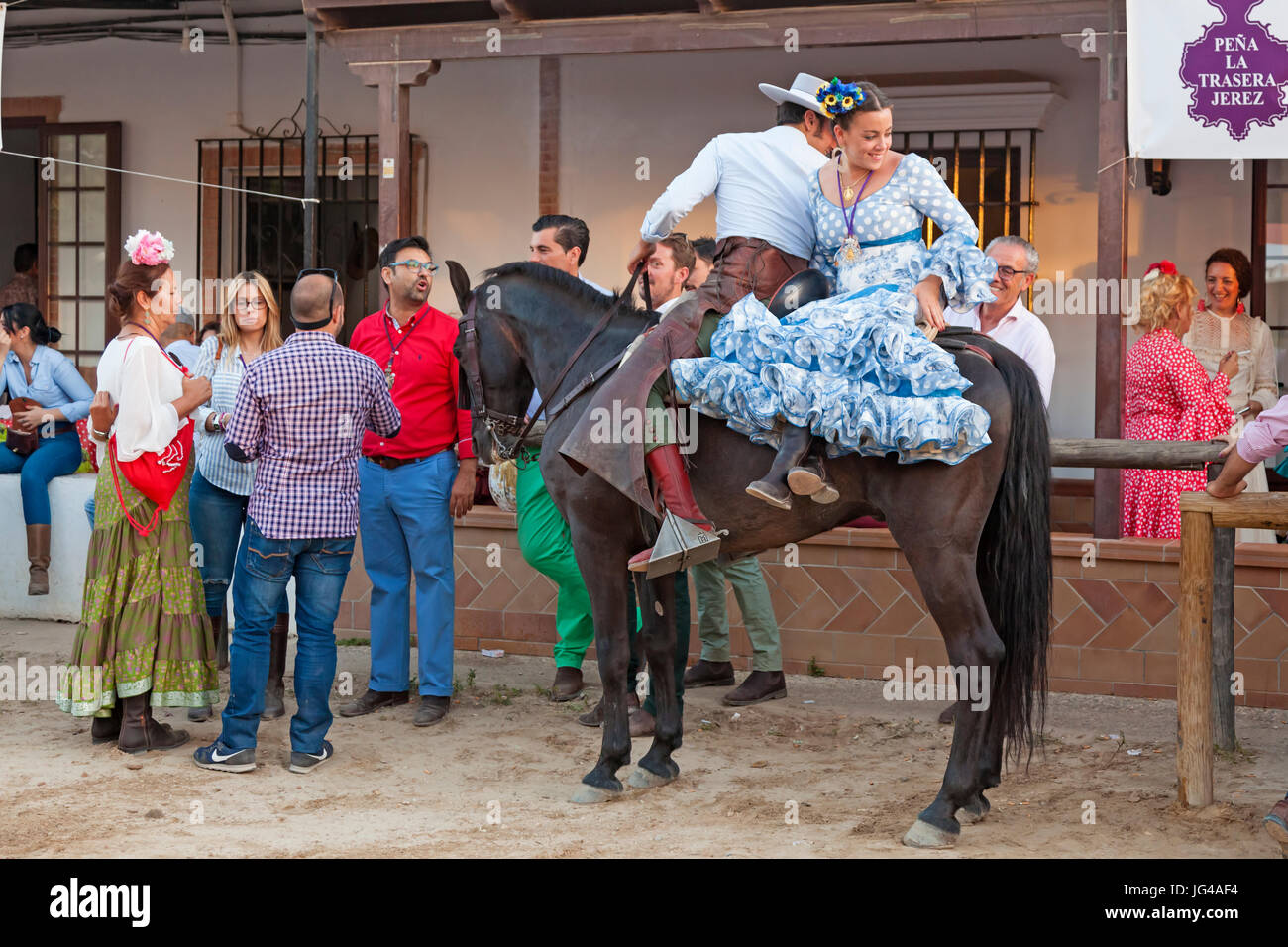 El Rocio, Spain - June 2, 2017: Pilgrims on horseback in traditional ...