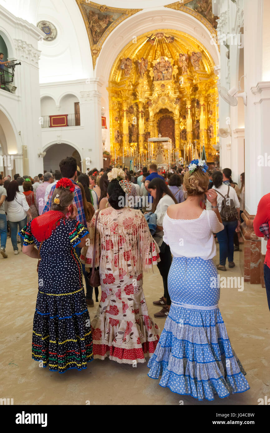 El Rocio, Spain - June 2, 2017: Pilgrims in traditional spanish dress ...