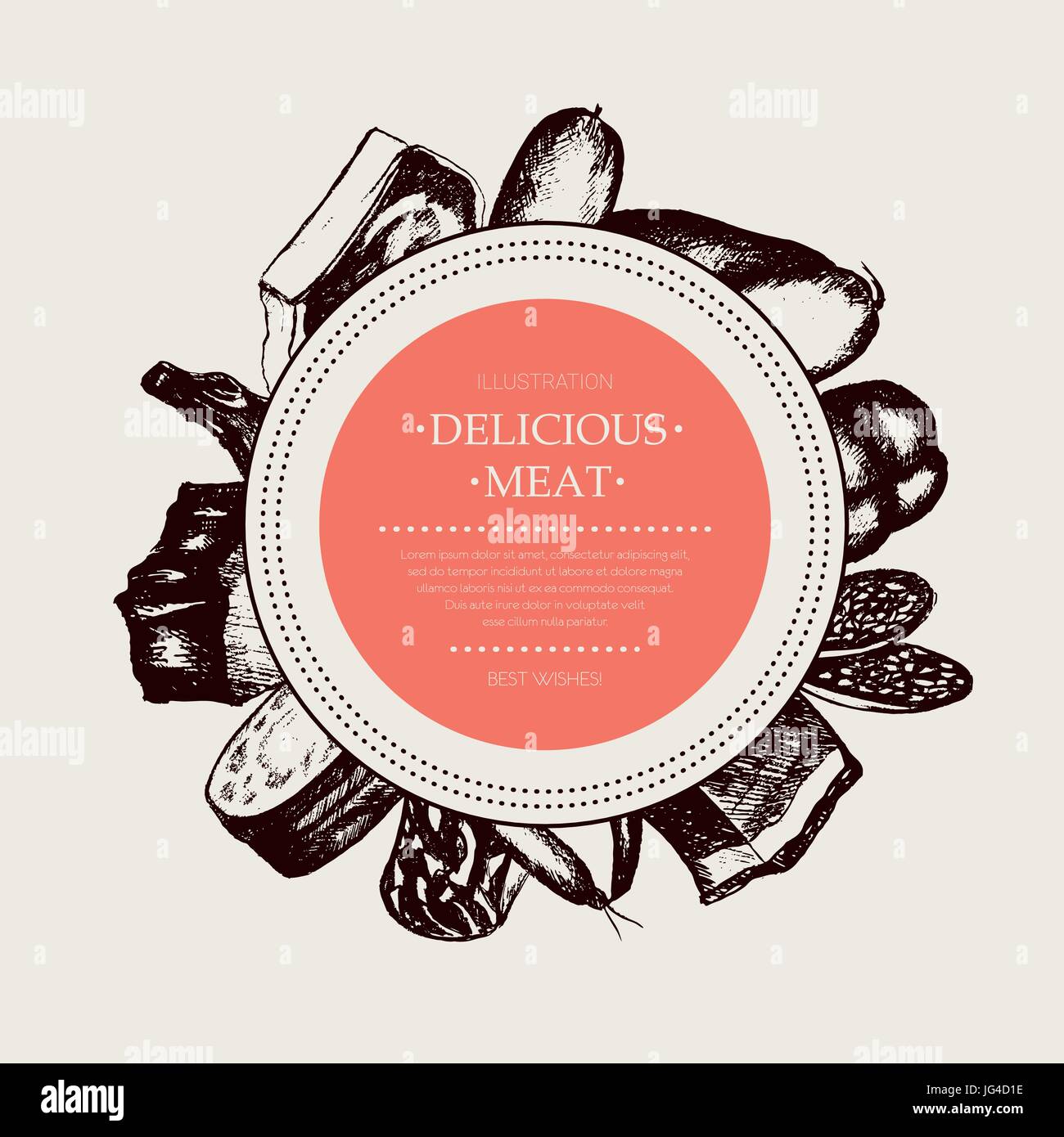 Processed Meat - modern vector hand drawn vintage banner template with ...