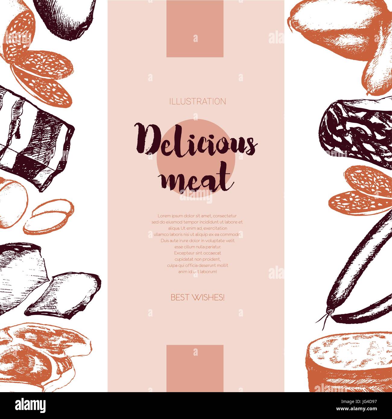 Processed Meat - color vector hand drawn vintage banner template with ...