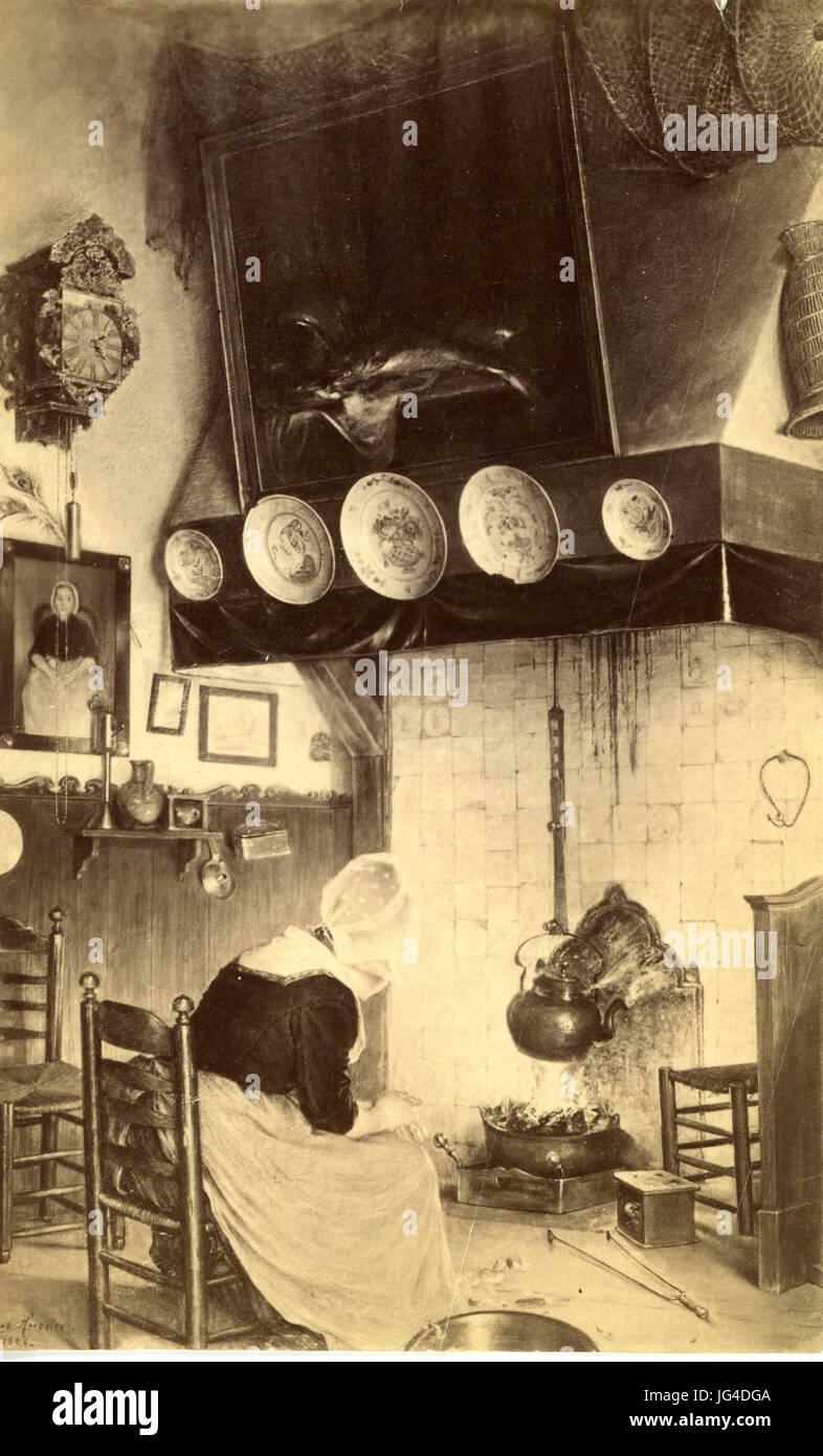 Paul Hoecker-Mädchen am Kamin-1886 Stock Photo - Alamy