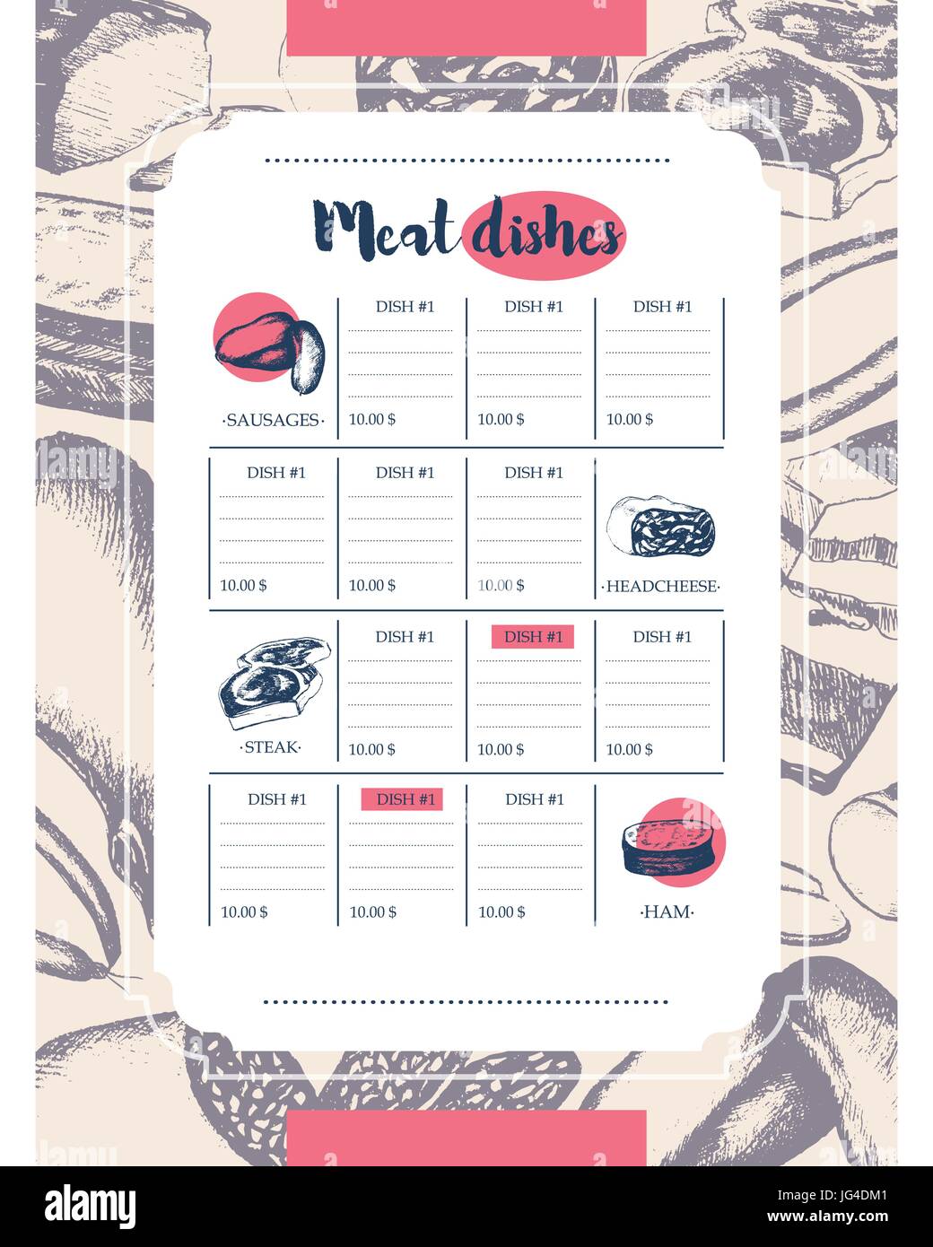 Processed Meat - vector hand drawn vintage template menu with copy ...