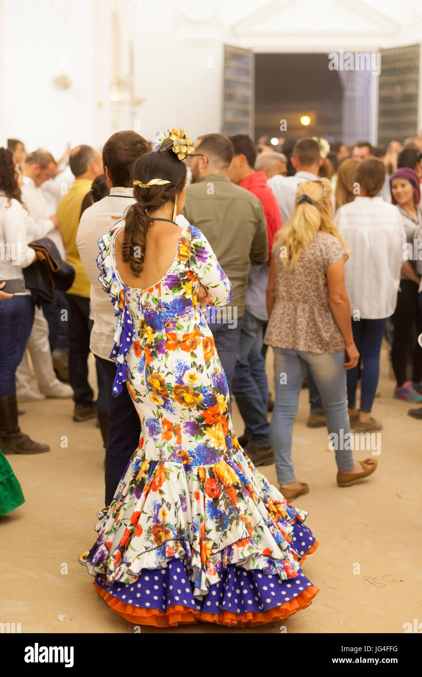 El Rocio, Spain - June 2, 2017: Female pilgrim in traditional spanish ...
