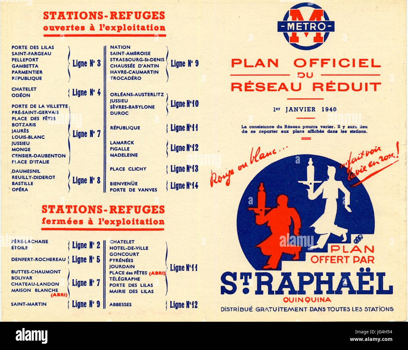 Métro parisien liste des stations-abris 1940 Stock Photo - Alamy