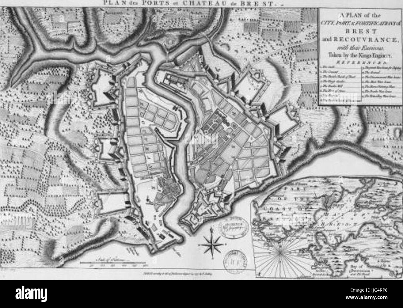 Plan de la ville du château et des fortifications de Brest Stock Photo ...