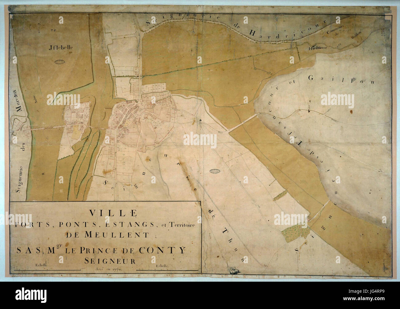 Plan de la ville, forts, ponts, étangs et territoire de Meullent Stock ...