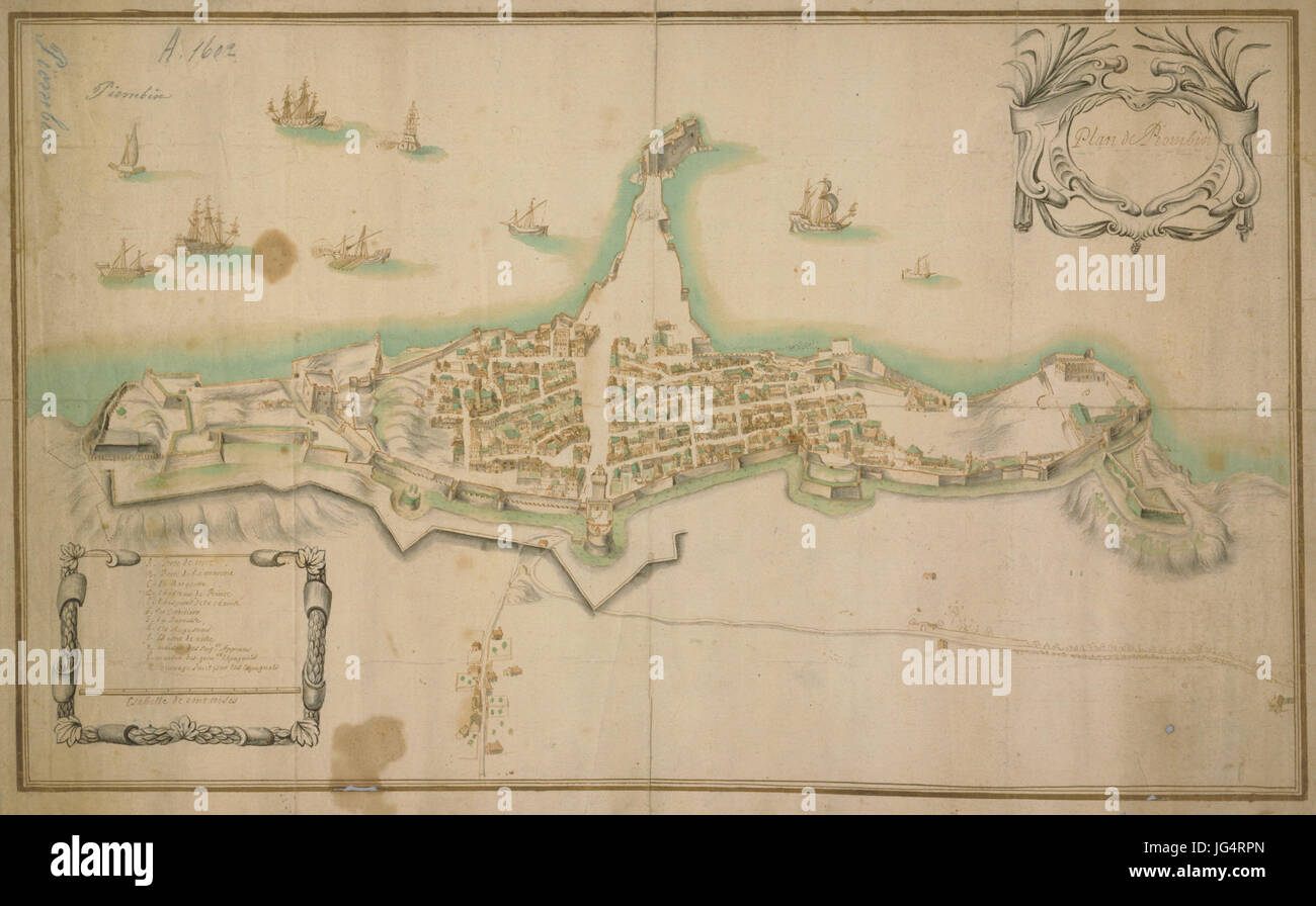 Plan de la ville et des fortifications de Piombino, XVIIIe siècle Stock ...