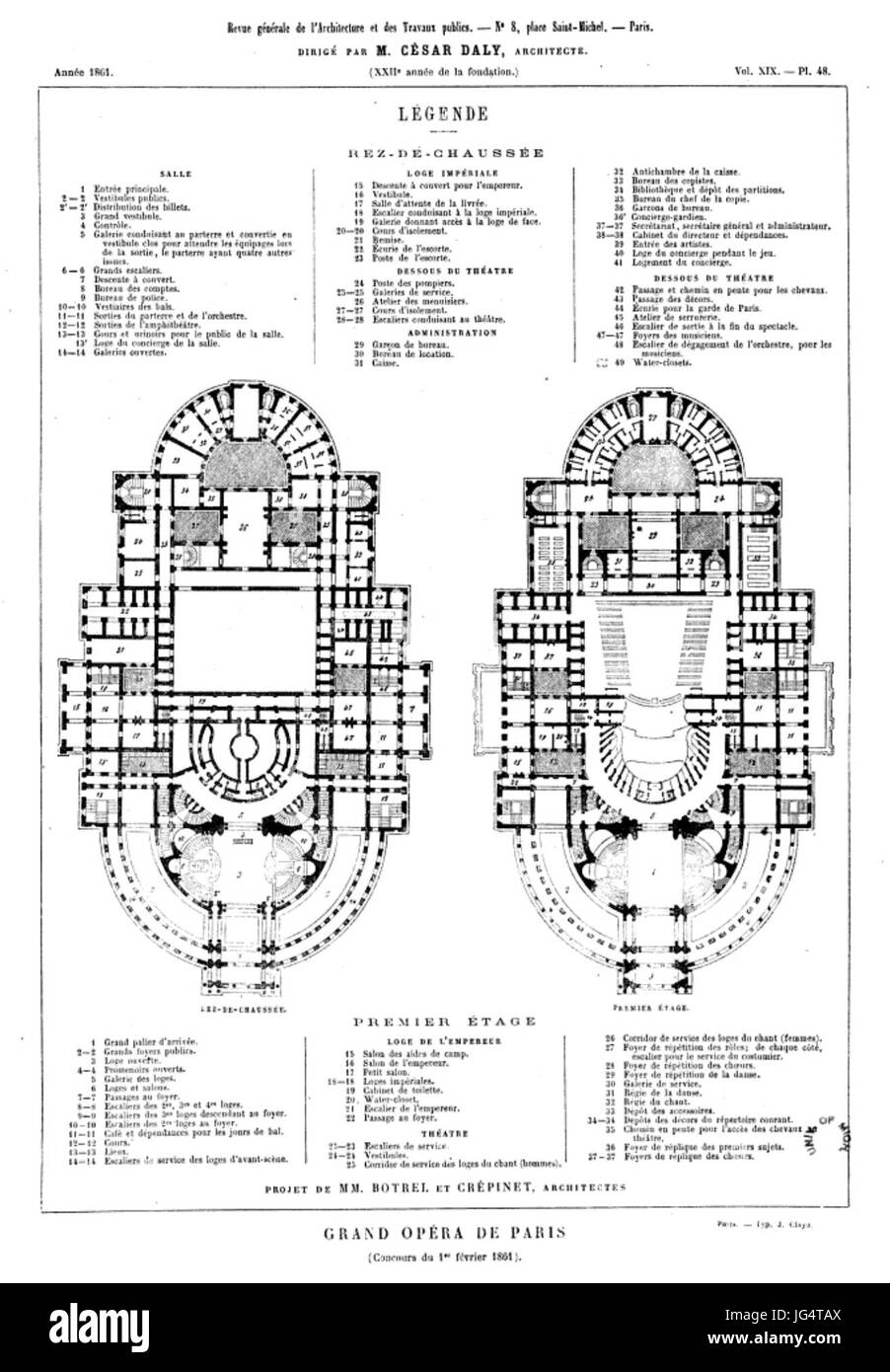 Plans of the February 1861 Opéra competition project 34 by Botrel and ...