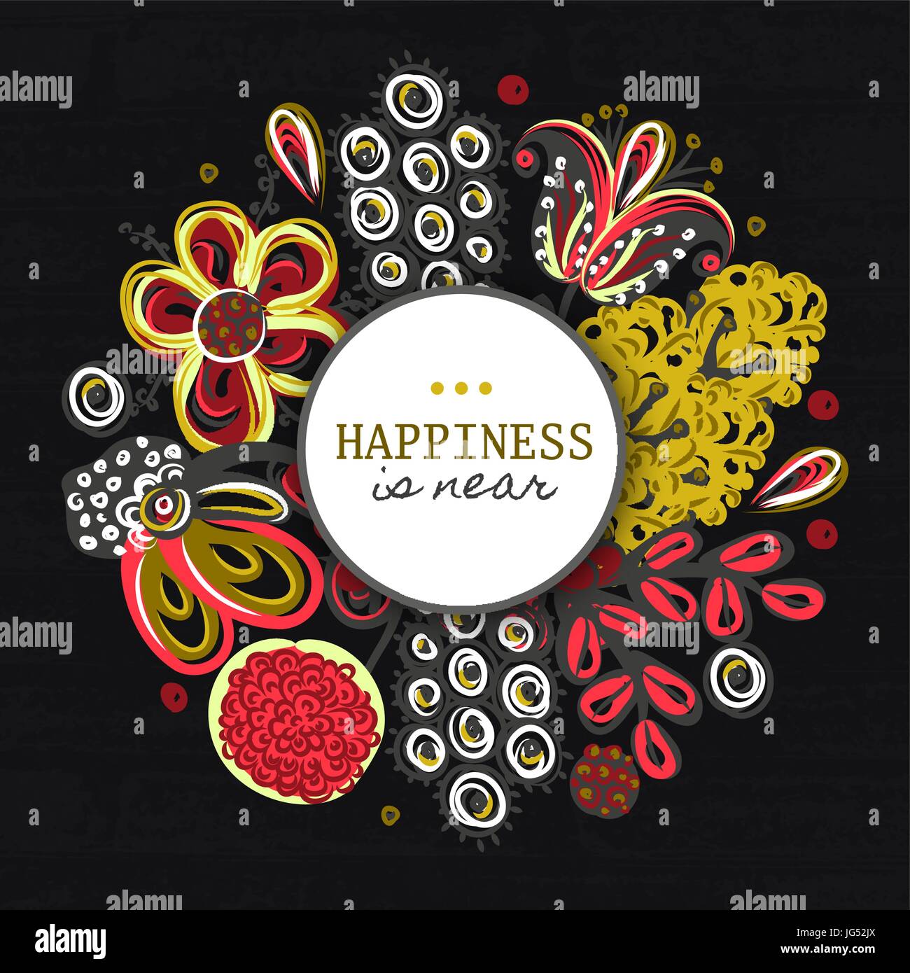 Floral round frame. Hand drawn flowers around circle. Colorful ...