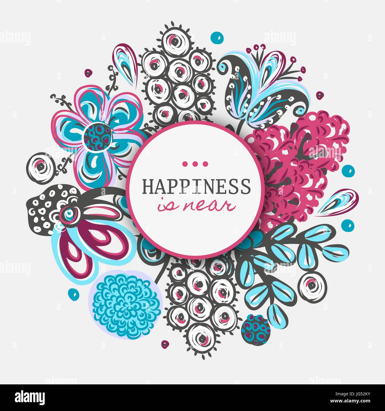 Floral round frame. Hand drawn flowers around circle. Colorful ...