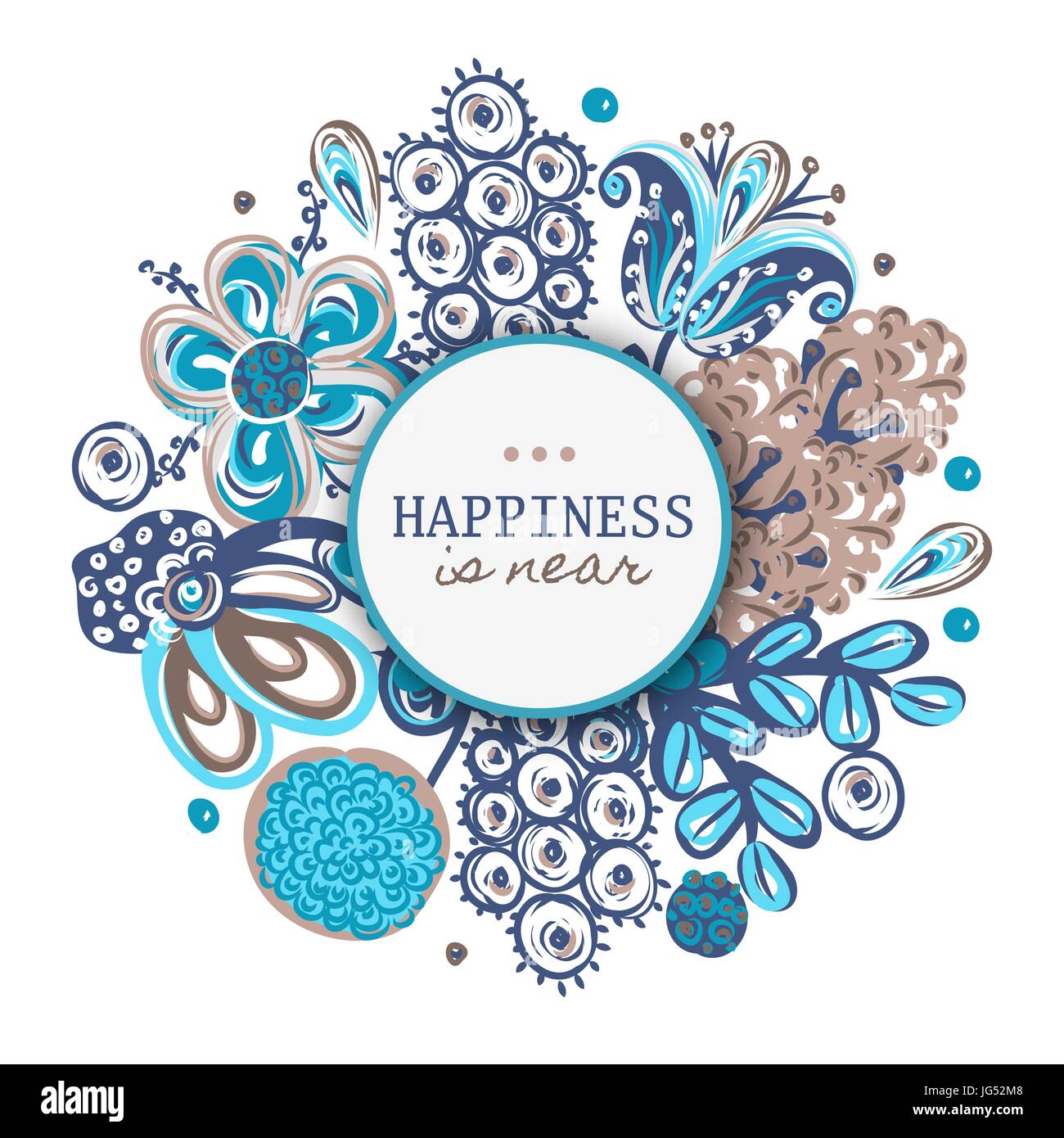 Floral round frame. Hand drawn flowers around circle. Colorful ...