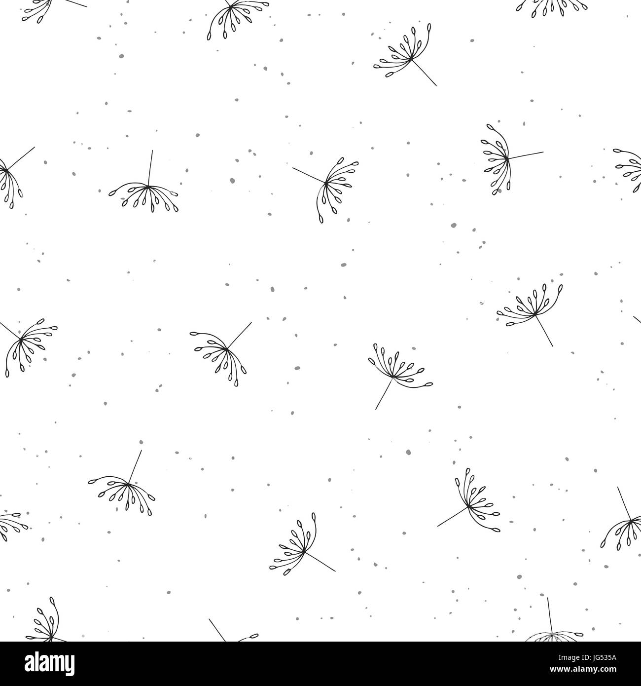 Dandelion seamless pattern. Black hand drawn flying dandelion seeds on ...