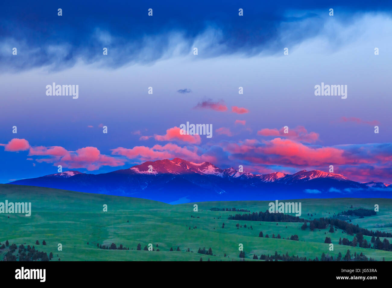 sunrise on peaks of the flint creek range above spotted dog creek basin ...