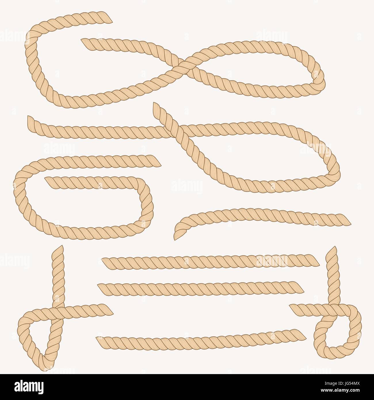 Different shapes, size brown ropes on white background Stock Vector ...