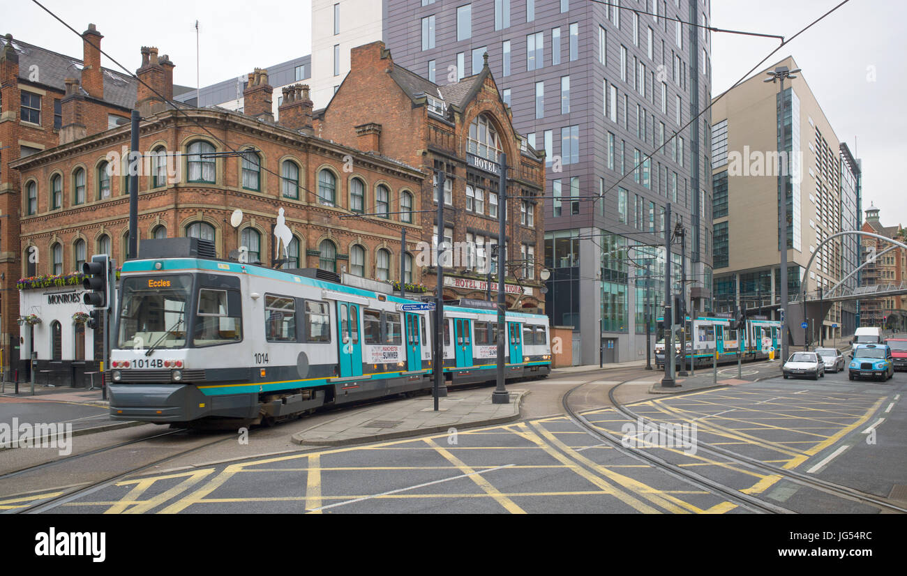 Manchester Metrolink T-68A tram 1014 crossing London Road after leaving ...