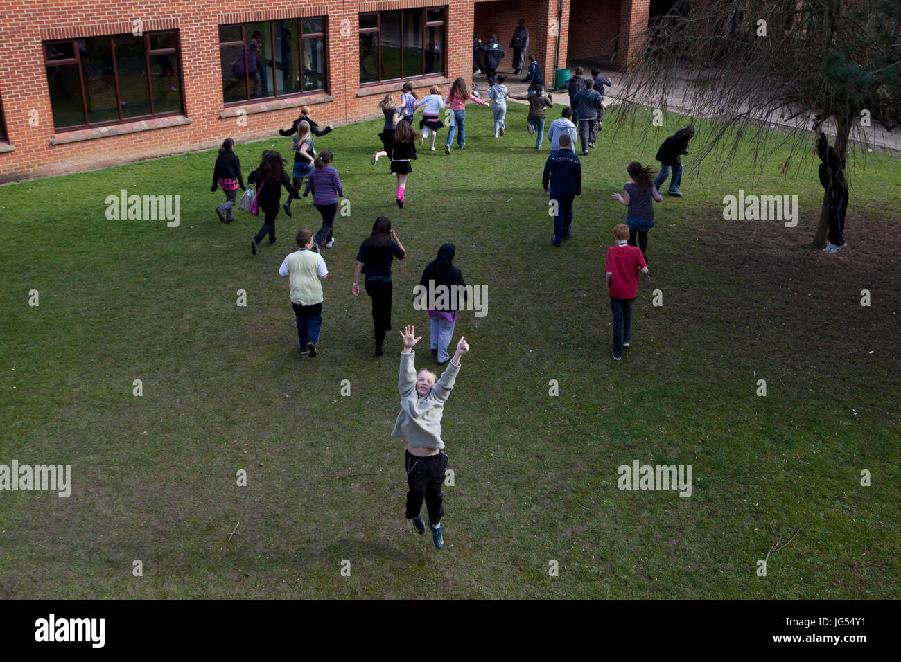 Year 8 class 8SFA, Saxon Hall, Stantonbury Campus: Dexter jumps in the ...