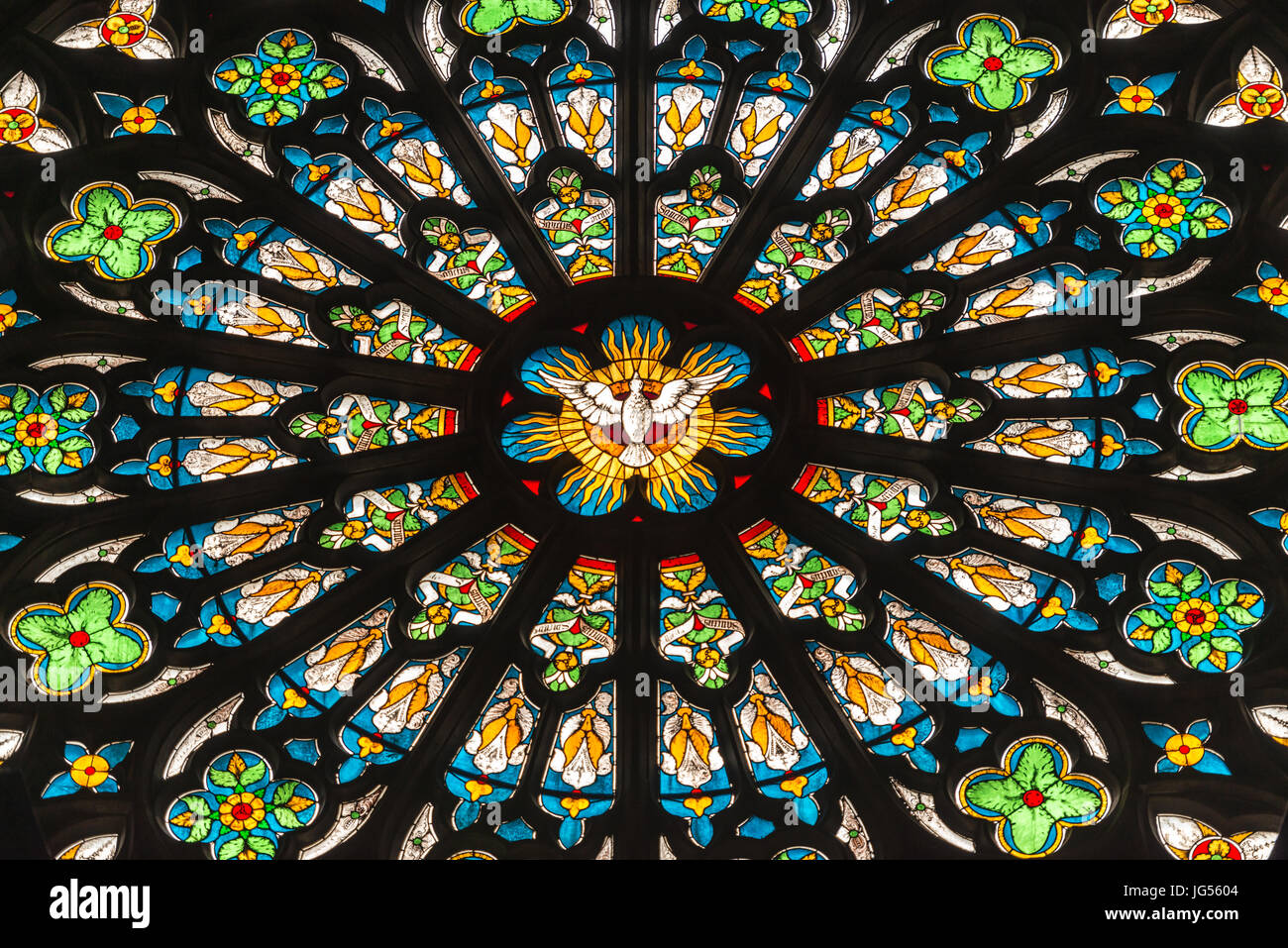 Stained glass window with. Old church in Sweden, Europe. Beautiful ...