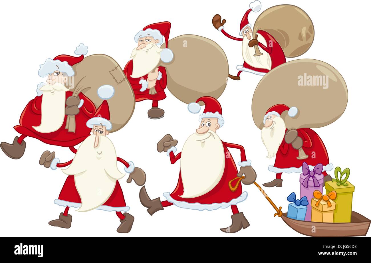 Cartoon Illustration of Santa Claus Characters Group on Christmas Time ...