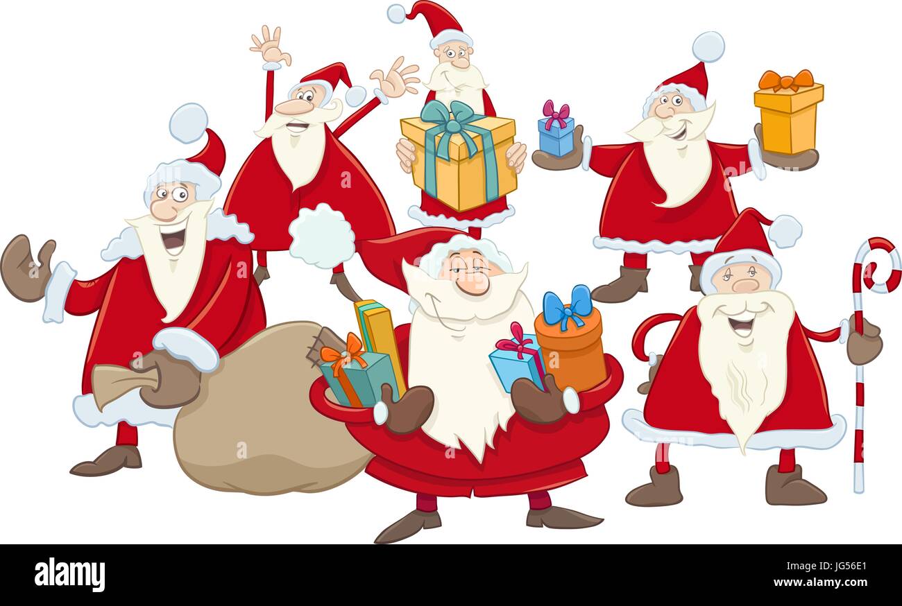 Cartoon Illustration of Santa Characters Group on Christmas Time Stock ...