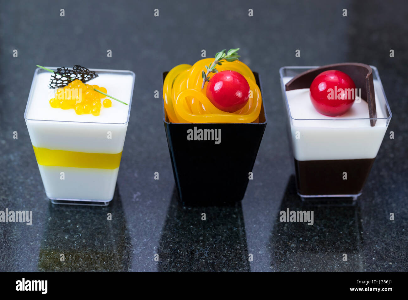 Canape desserts and snack in plastic cups Stock Photo - Alamy