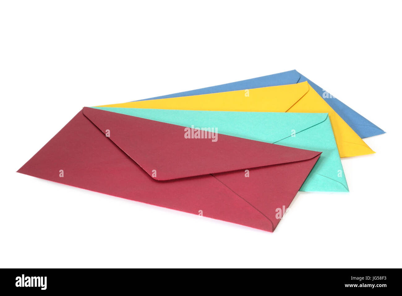 Colorful envelopes isolated on white background Stock Photo - Alamy