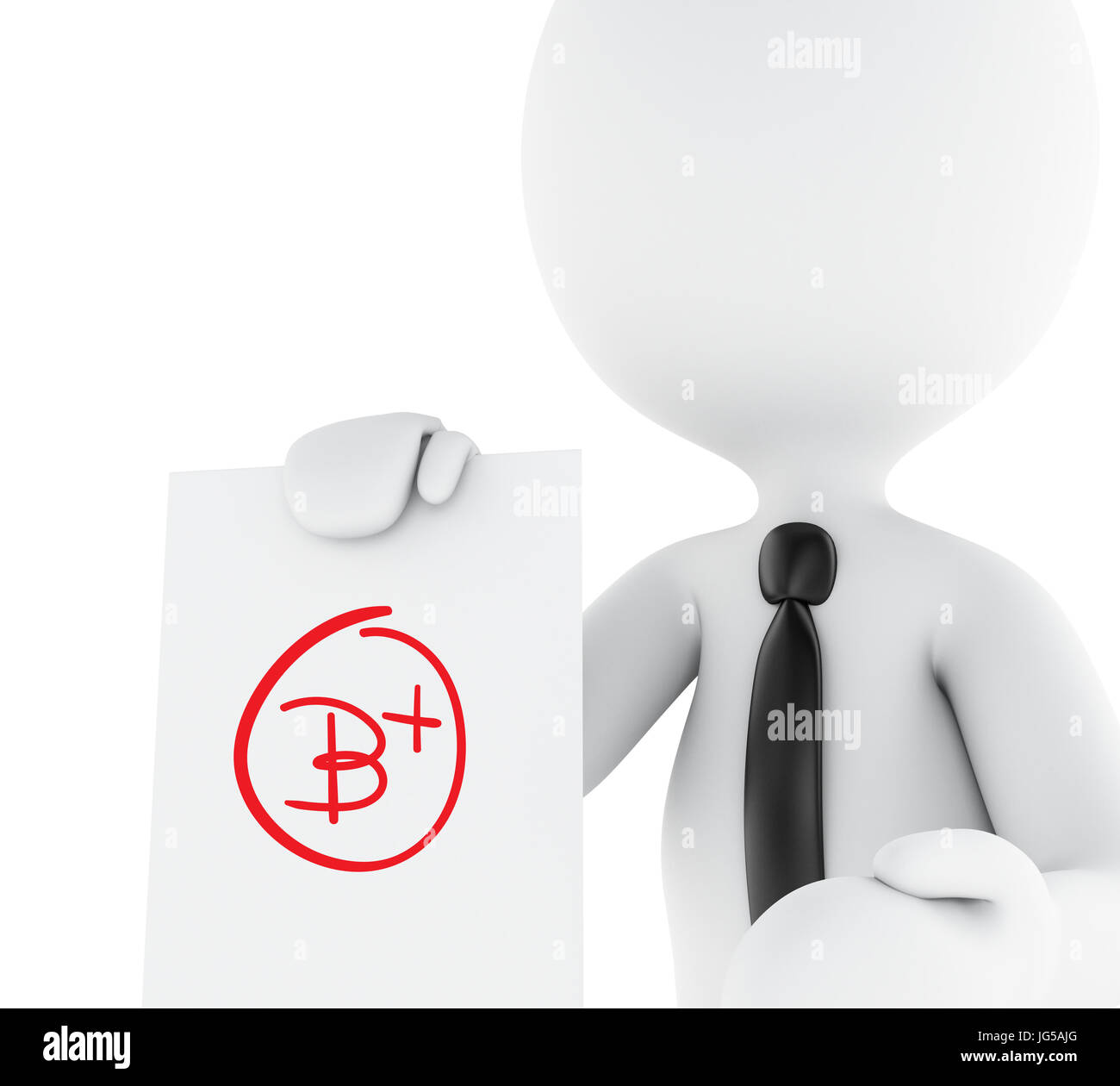 3d illustration. White people, teacher with B plus (B+) grade test ...