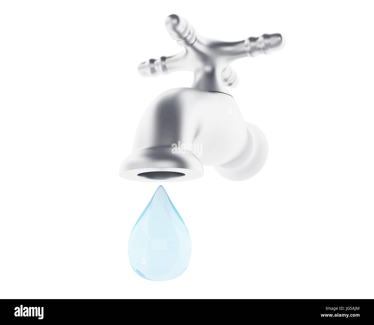 3d illustration. Close up view of dripping tap. Isolated white ...
