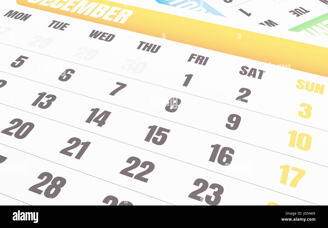 3d illustraton. Close up of december calendar Stock Photo - Alamy