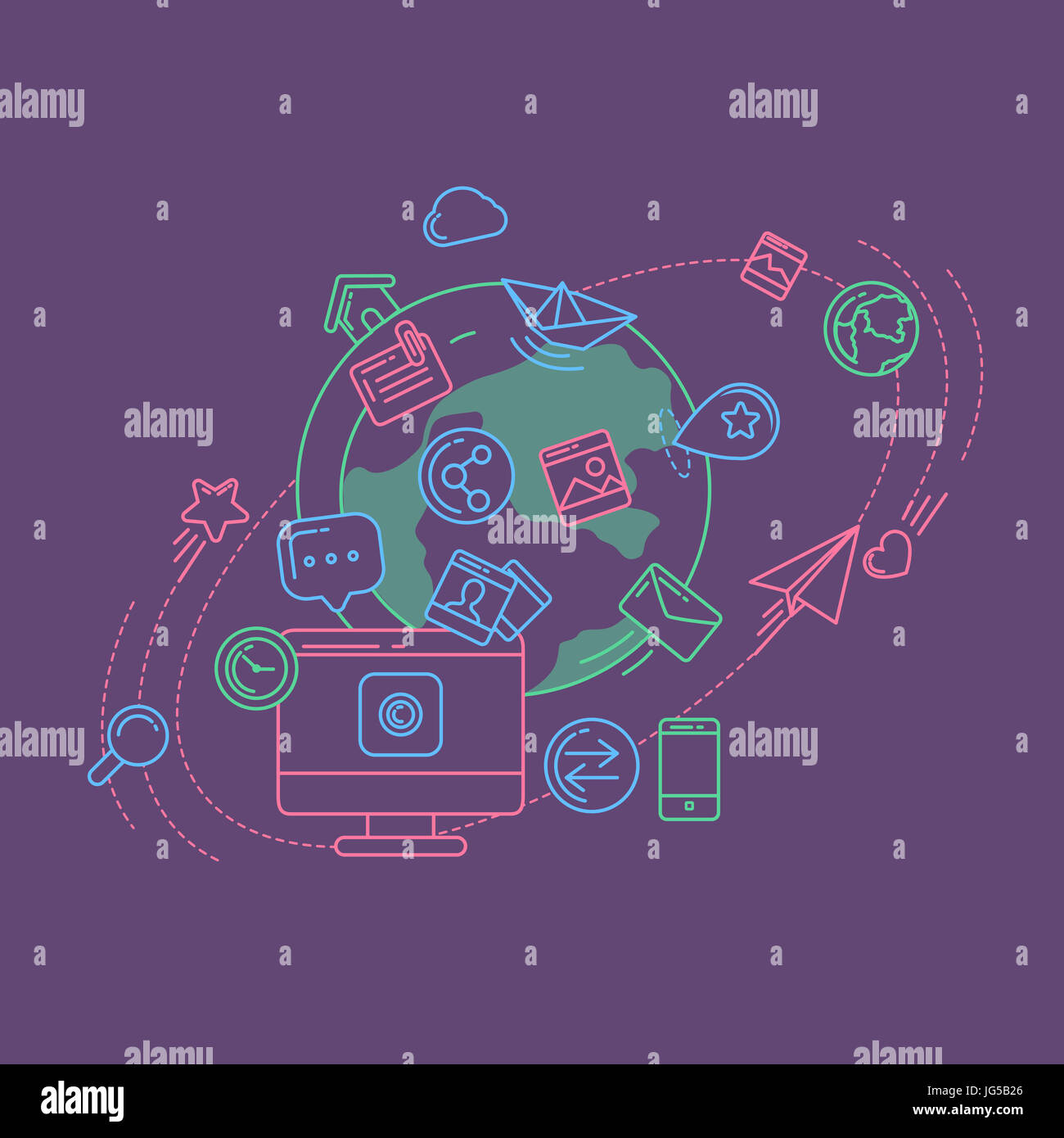 Social Media Colorful Linear Illustration Stock Photo - Alamy