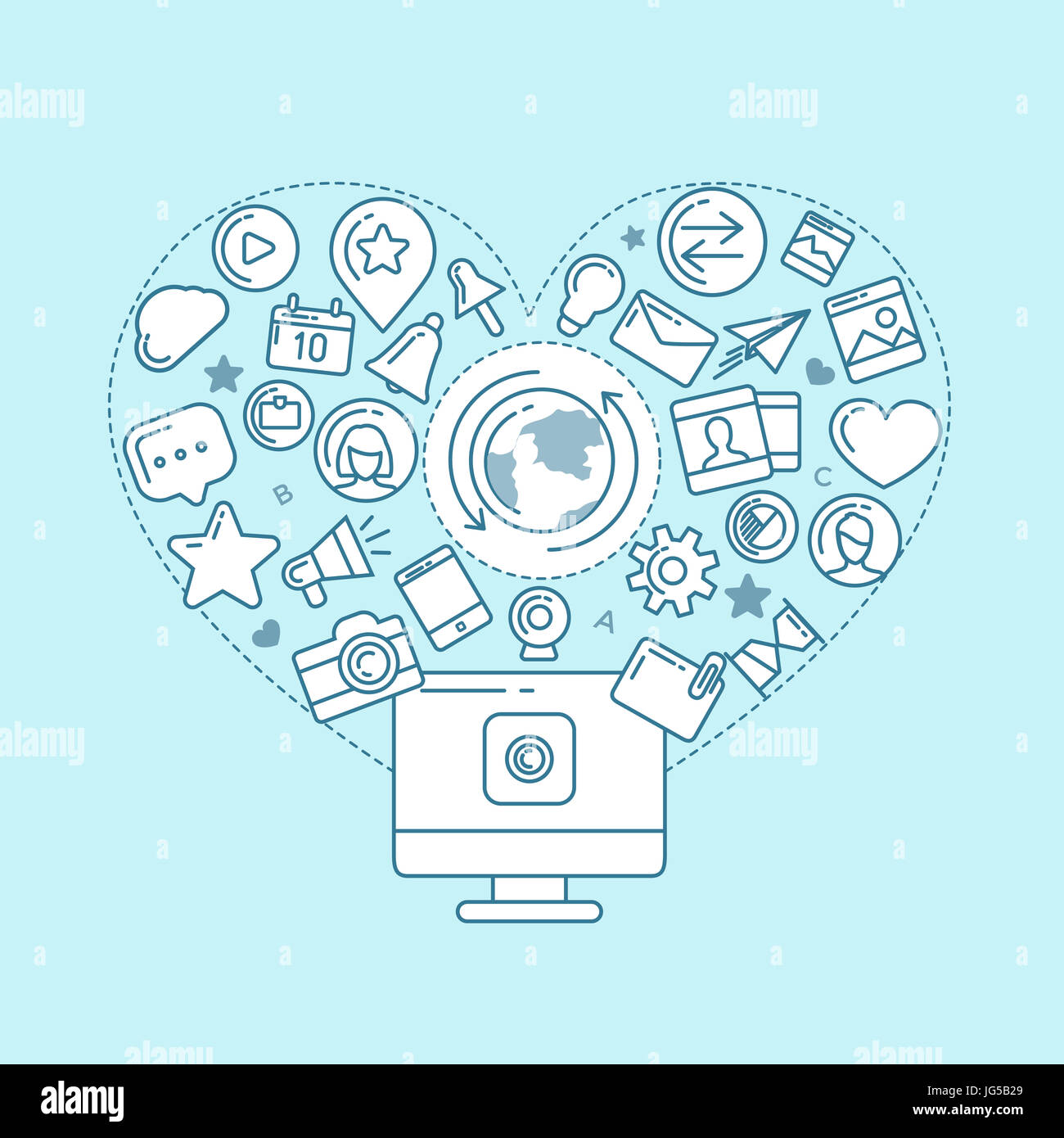 Social Media Blue Linear Illustration Stock Photo - Alamy