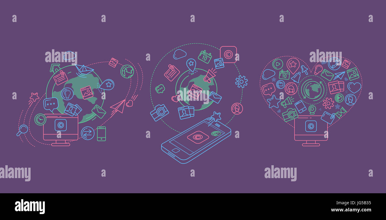 Social Media Colorful Linear Illustration Stock Photo - Alamy