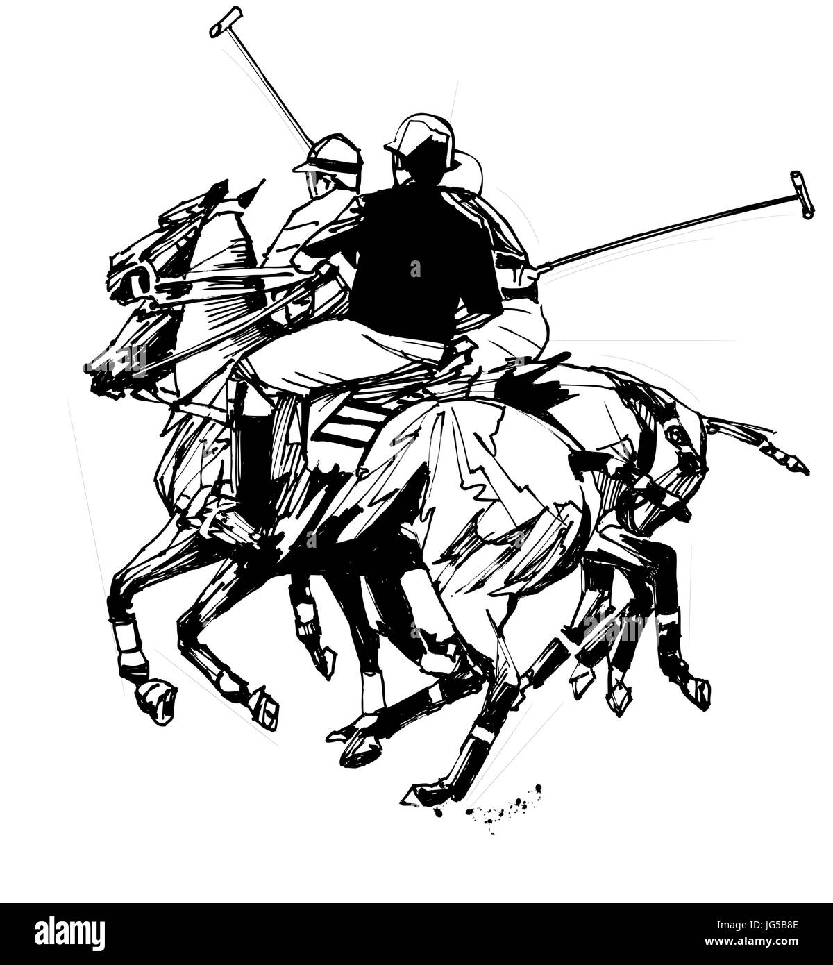 Vector illustration of polo players (hand drawing Stock Vector Image ...