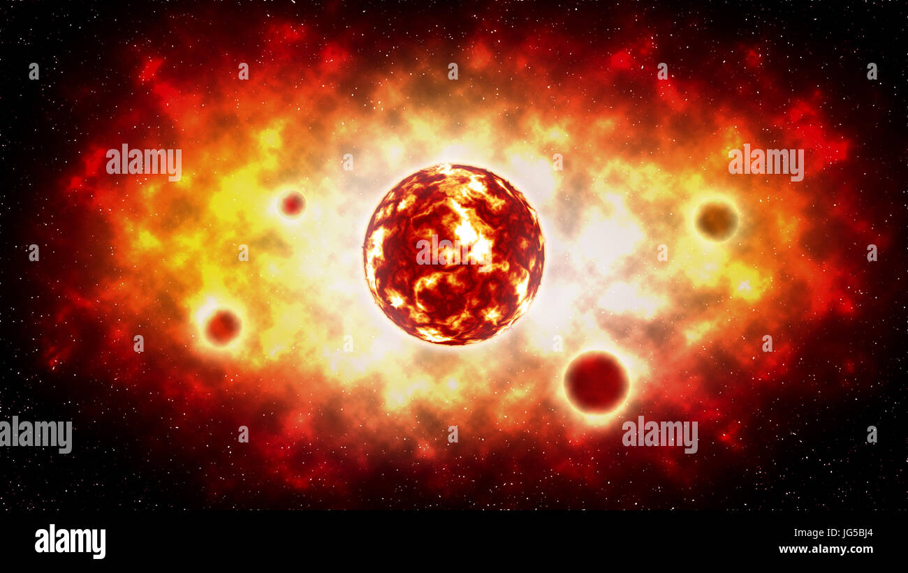 The sun explosion and planet on space . illustration Stock Photo - Alamy