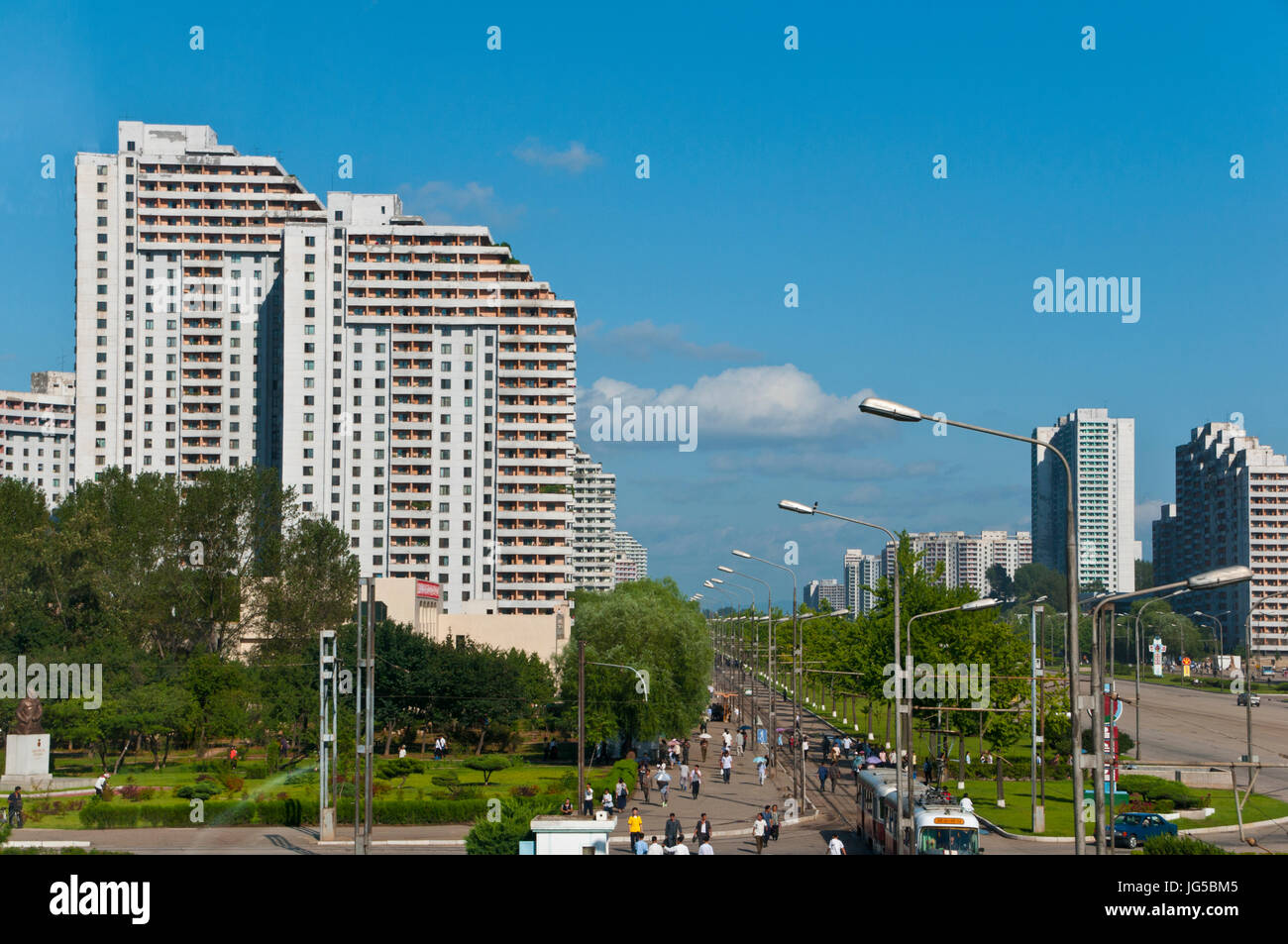 Huge communist appartment blocks on empty streets, Pyongyang, North ...