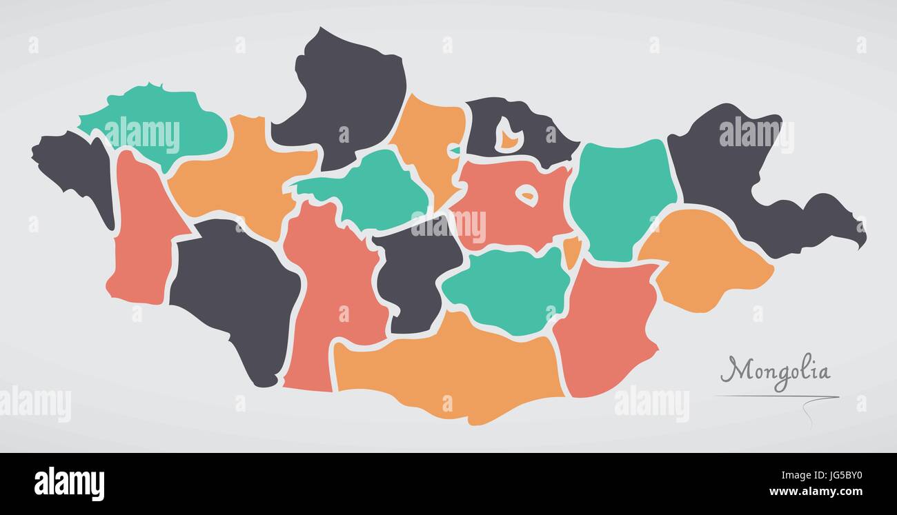 Mongolia Map with states and modern round shapes Stock Vector Image ...