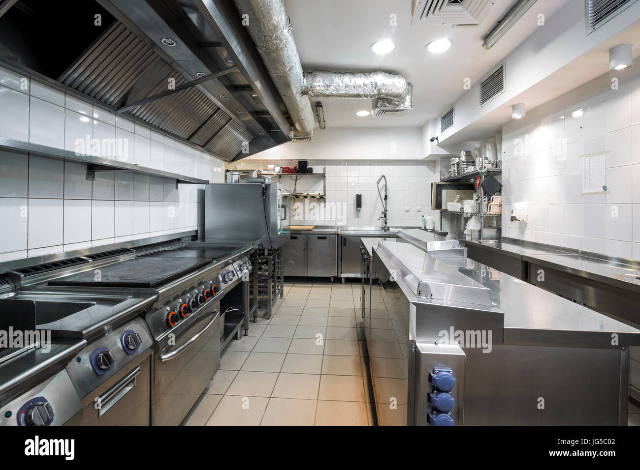 Modern kitchen in the restaurant with stainless equipment Stock Photo ...